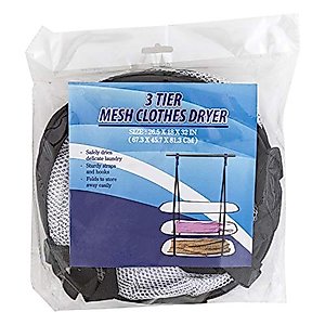 BIGLEEF Mesh Clothes Hanging Dryer - 3 Tier Foldable Laundry Air Drying Rack with Hooks for Delicates, Sweaters, Lingerie, Bathing Suits - 10 lb. Capacity