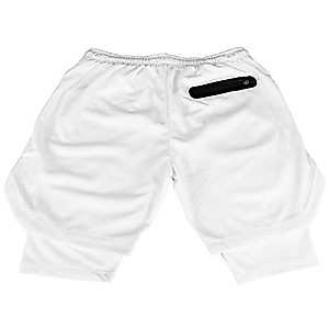 Ouber Men's 2-in-1 Running Shorts 7" Workout Training Jersey Short (White,XL)