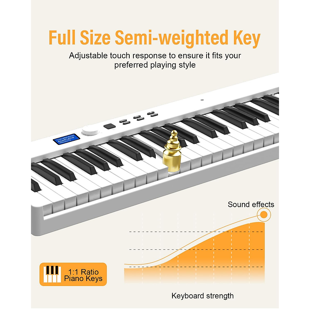 KONIX Folding Piano Keyboard, 88 Keys Full Size Semi-Weighted Foldable Piano, Portable Electronic Keyboard Piano with Light Up Keys, Sustain Pedal, Keyboard Stickers, Music Stand and Piano Bag, White