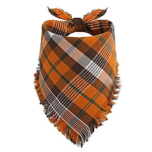 Fall Dog Bandana, Thanksgiving Dog Bandanas, Autumn Reversible Washable Plaid Triangle Bibs Scarf for Small Medium Large Pets Dogs Cats