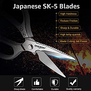 ONEBOM Kitchen Shears 2 Pack,Multi-Function Kitchen Scissors Heavy Duty Sharp 304 Stainless Steel, Sliver Apartment Kitchen Accessories Cooking Shears for Chicken,Meat,Fish,Poultry(Sliver)