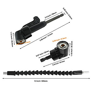 Hordion 3Pcs 105 Degree Right Angle Drill Extension Power Screwdriver Drill Attachment, 1/4 Drive Hex Bit Flexible Screwdriver for Screwdriver Drill（Black）