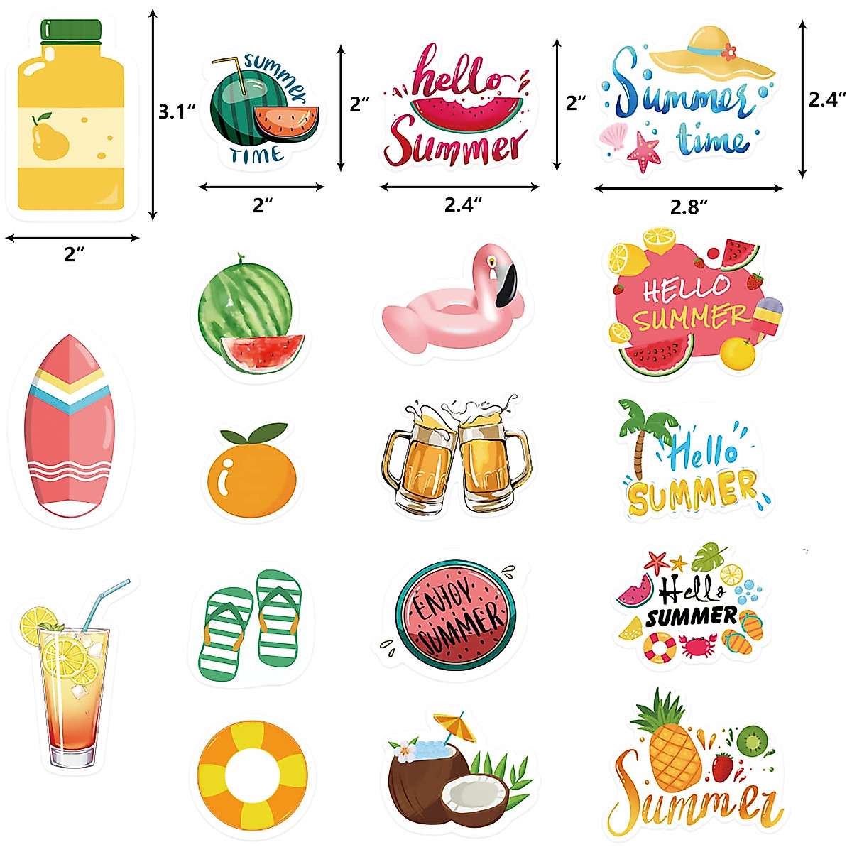 Summer Stickers for Water Bottles Waterproof Vinyl Beach Stickers for Kids Tropical Hawaiian Decals for Laptop Envelope Seals 100Pcs