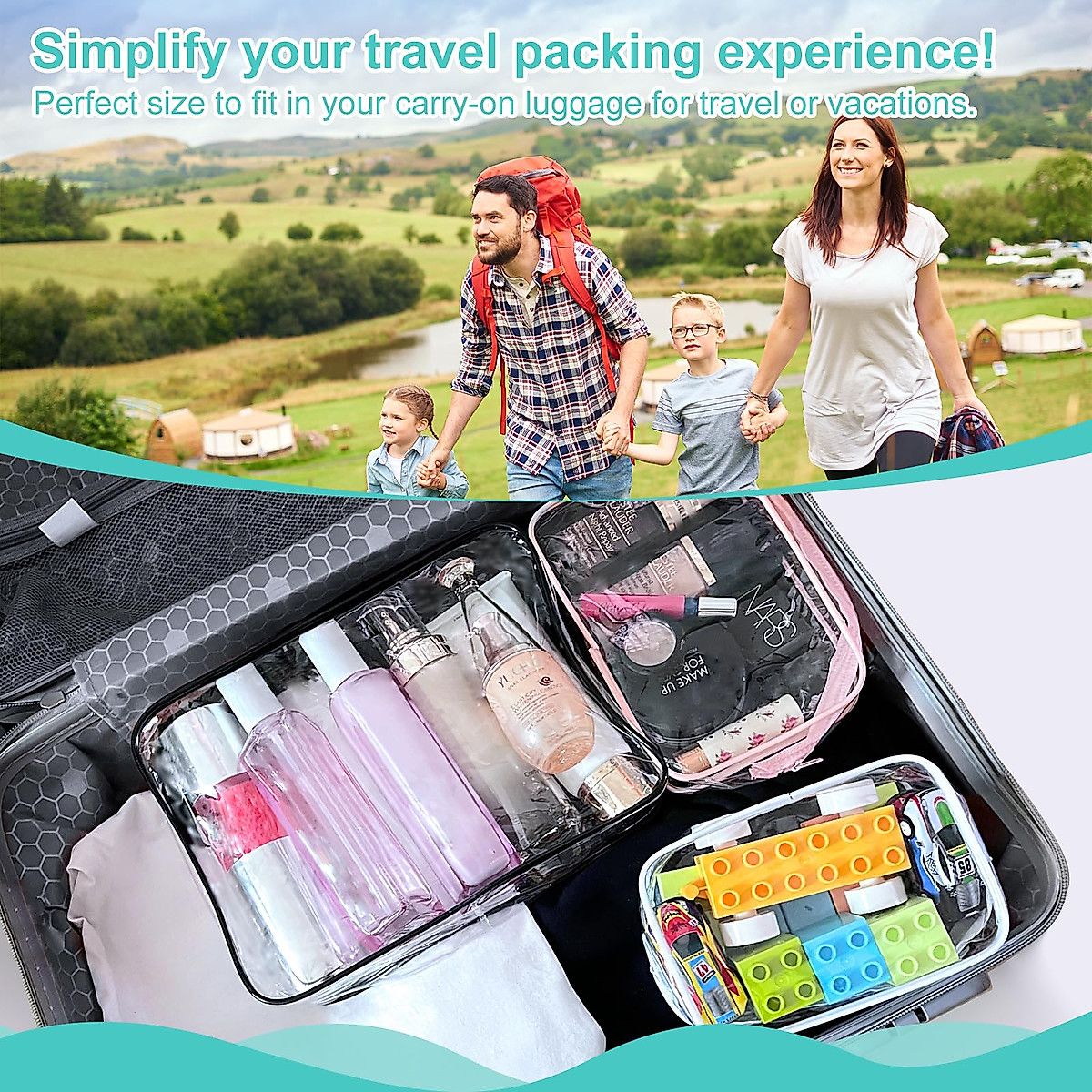 Carachanone 12 PCS Clear Travel Bag for Toiletry, Multipurpose Storage Transparent Cosmetic Bags Bulk for Women Men, Makeup Organizer TSA Approved Luggage Pouch - Black, Small