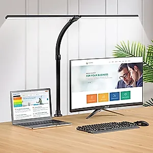 Dexnump 24W Desk Lamps for Home Office, 1200 Lumens Double Head Architect Desk Lamp with Clamp, Eye-Caring Computer Monitor Light (32 inch)