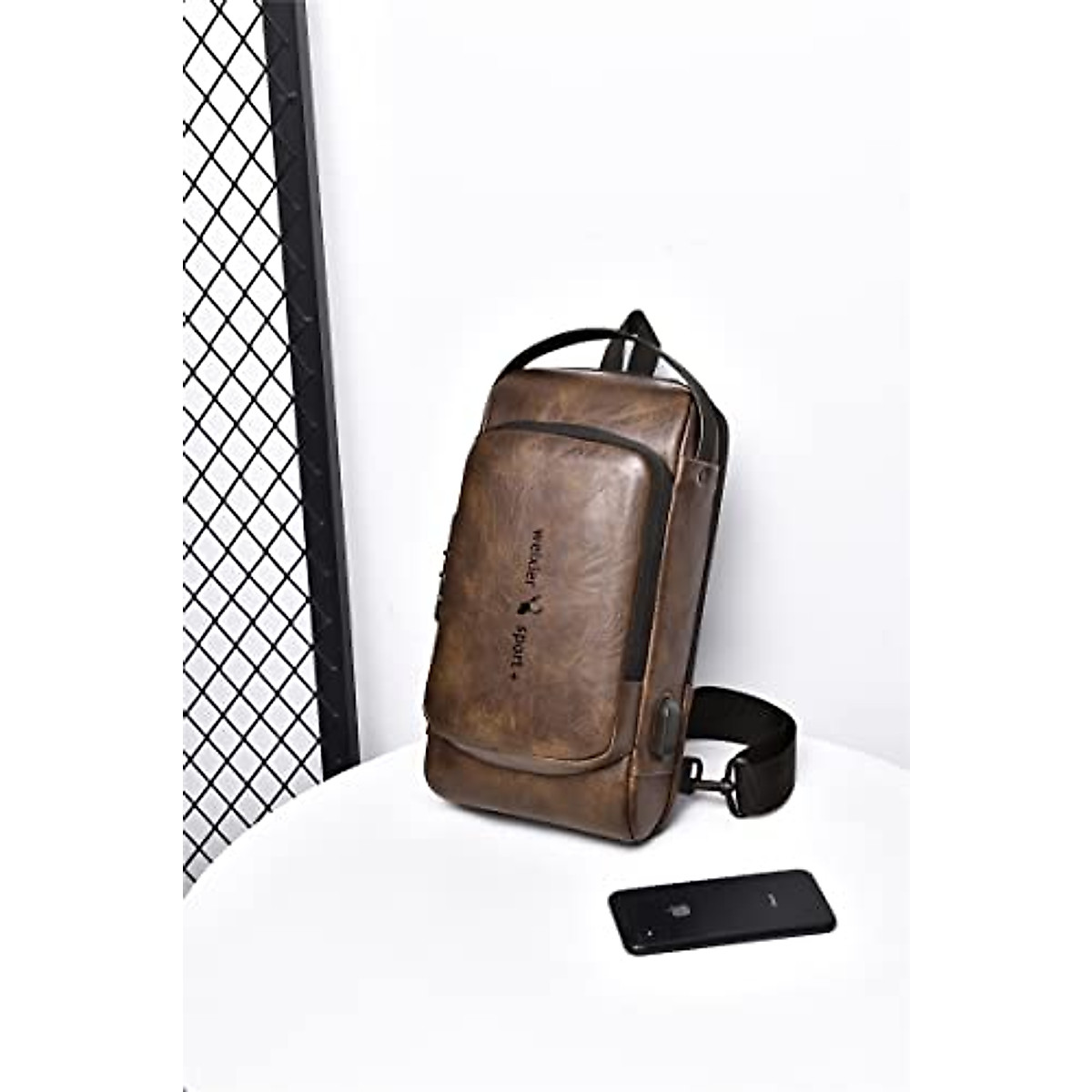 BBJMTCJTZ Leather Crossbody Shoulder Bags Anti -theft Rechargeable Hole Chest Bag Travel Bags (dark brown)