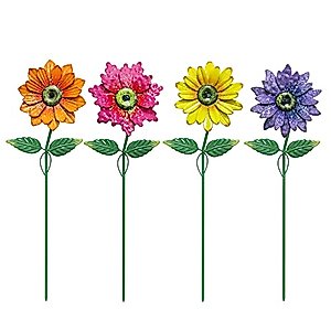 hogardeck Metal Flower Decorative Garden Stakes,4 Pcs 20" Outdoor Garden Decor Shaking Head Sunflowers Daisy Ornament, Yard Art Spring Decorations for Patio Lawn