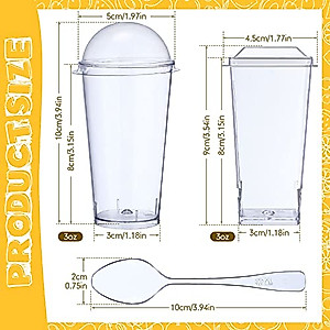 Nuogo 3 Oz Mini Dessert Cups with Lids and Spoons Clear Plastic Cups Square Parfait Cups with Lids Round Disposable Plastic Dessert Cups Dessert Containers for Party Appetizer Fruit Pudding (100)