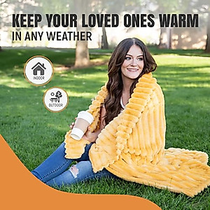 GO Premium Comfy Soft Queen Blanket for Couch, Bed - Yellow Fleece Blanket for Living Room, Bedroom, Home Decor - Large Blanket for Men, Women (90x90 Inches)