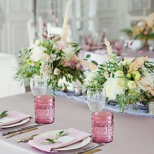 6 Pack Pink Vintage Glassware Set, 10oz Romantic Drinking Glasses, Colored Water Glasses, Pink Embossed Glass Cups for Juice, Cocktails, Beer, Iced Tea, Soda