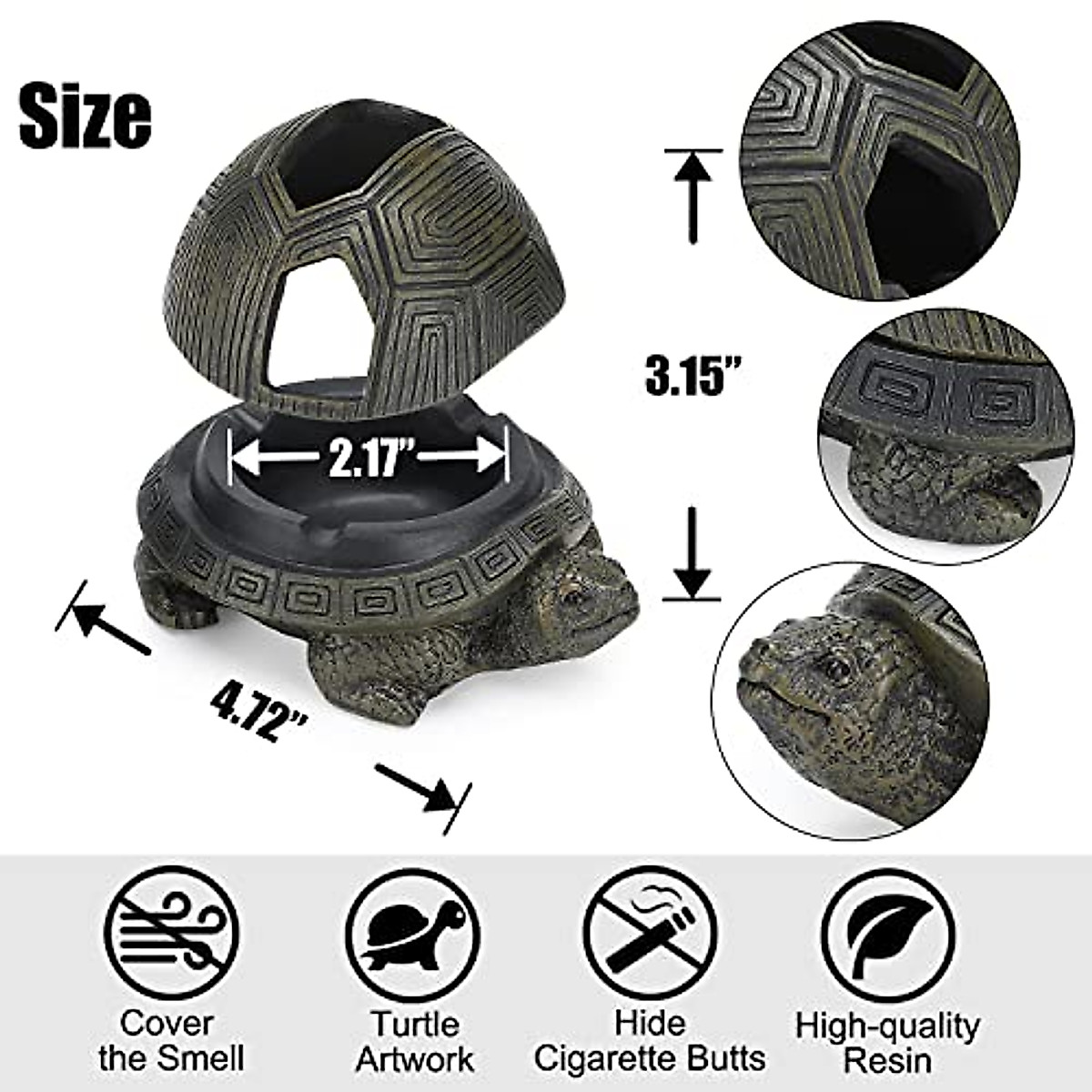 MOOTKA Turtle & Lazy Frog Ashtray with Lid, Handmade Cool Resin Ashtrays for Cigarettes as Home Decoration,Windproof Ashtrays for Indoor or Outdoor Use, Smoking Ash Tray Sets in Office Bar Hotel