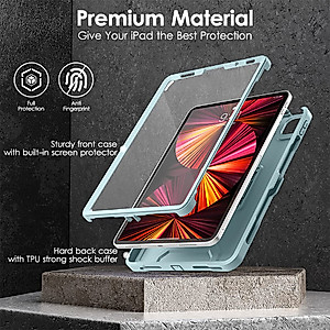 DTTO for iPad Pro 11 inch Case 2022(4th Gen)/2021(3rd Gen), [Screen Protector] Dual Layer Full Body Protection Cover with Pencil Holder, Also Fit iPad Pro 11'' 2020&2018/iPad Air 5/Air 4 - Sky Blue