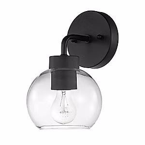 Globe Electric 44431 Bangor 1-Light Outdoor Wall Sconce, Matte Black, Clear Glass Shade