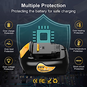 TOMAPEX Upgraded 2 Pack 6.0Ah 20v Max Battery Replacement for Dewalt 20V Battery - Lithium Ion Batteries Compatible with Dewalt Battery 20v Chargers and Tools