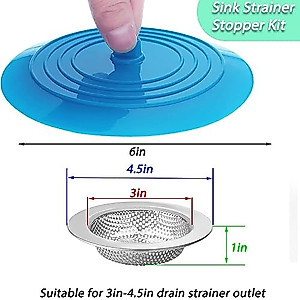 4PCS Kitchen Sink Strainer Sink Stopper, Universal Sink Strainer Stopper Kit, Silicone Drain Plug Cover, 4.5 Inch Stainless Steel Sink Drain Strainer, Food Catcher for Kitchen (Strainers & Stoppers)