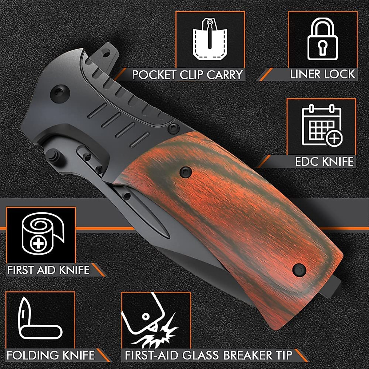Bundle of 2 Items - Pocket Knife - Tactical Folding Knife - EDC USMC Knife with Fire Starter Paracord Handle - Best Camping Hunting Fishing Hiking Survival Knofe - Travel Accessories Gear - Gifts