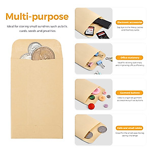 ACSTEP 100 Pack #1 Paper Kraft Seeds Envelopes 2-1/4 X3-1/2, Small Coin Envelope 2x3 For Key, Tip, Seeds Packets, Self Adhesive Water Glummed Mini Tiny Envelopes