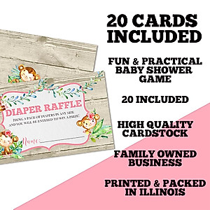 Amanda Creation Watercolor Jungle Monkeys Diaper Raffle Tickets for Baby Girl Showers, 20 2" X 3” Double Sided Insert Cards for Games, Bring a Pack of Diapers to Win Favors & Prizes!