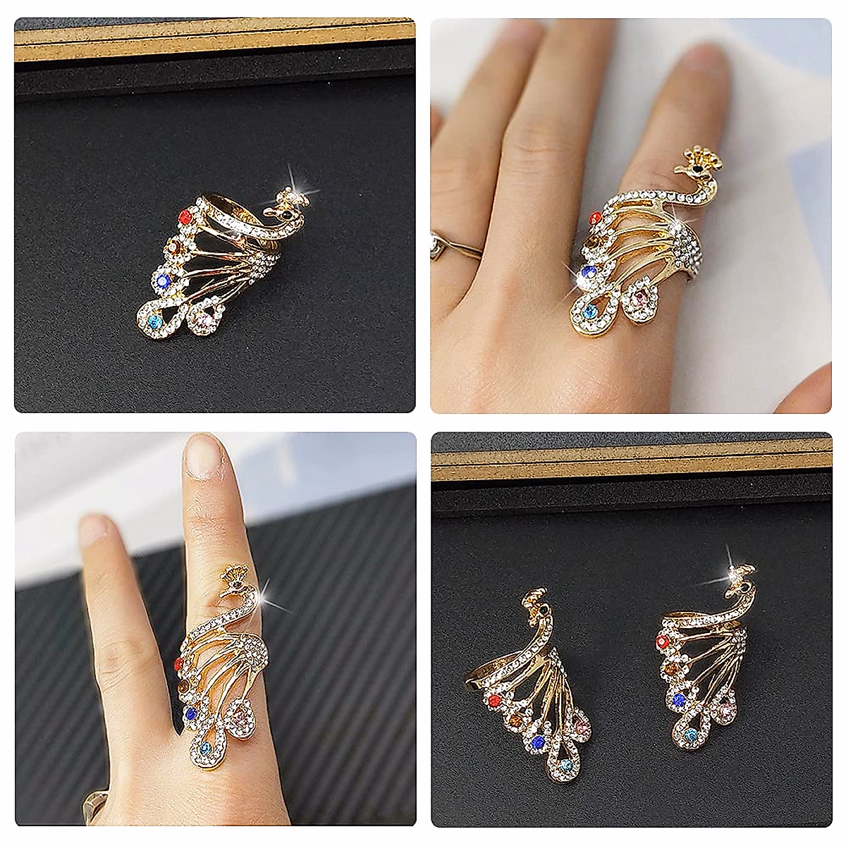 ABJFJE Peacock Crysrtal Ring Anniversary Eternity Band Cubic Zirconia Ring Crystal Wedding Cocktail Rings Fashion Luxury Jewelry for Women (8)