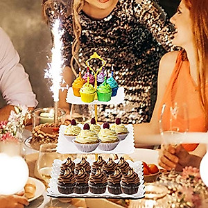 Agyvvt Set of 2 Pcs 3-Tier Plastic Dessert Stand Square Cupcake Serving Tray for Home Wedding Birthday Party (White)