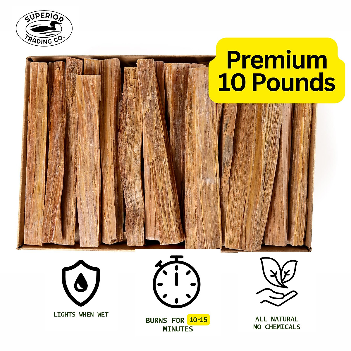 Fatwood Fire Starter Sticks 10 lb - All Natural & Organic for Fire Pit, Pizza Oven, Solo Stove - Easy Start Kindling for Wood Stoves & Camping. Start a Fire with just 2 Sticks