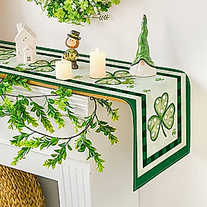 Artoid Mode Buffalo Plaid Shamrock St. Patrick's Day Table Runner, Seasonal Spring Wedding Holiday Kitchen Dining Table Decoration for Indoor Outdoor Home Party Decor 13 x 72 Inch