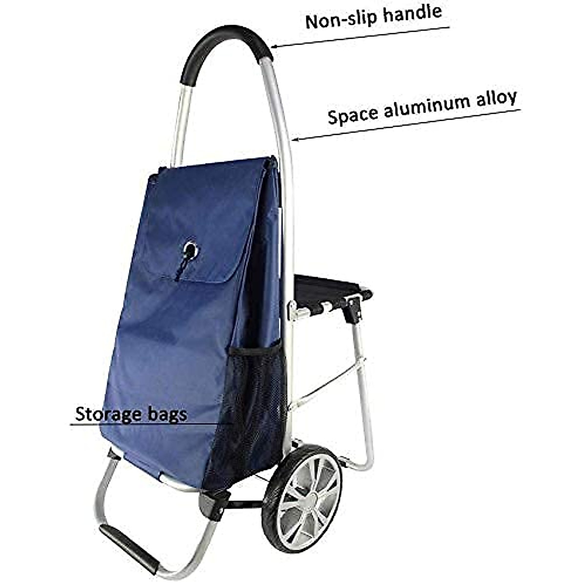 Shopping Trolley on Wheels Multi Function Shopping Cart with Seat Folding Collapsible Trolley Portable Non-Slip Handle Bearing Gravity Enhanced Storage Hand Trucks,Red,60 * 100Cm ,Sho