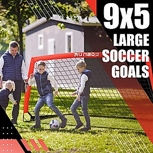 RUNBOW 9x5 ft Portable Kids Soccer Goal for Backyard Adult Junior Large Practice Soccer Net with Carry Bag (9x5ft, Red, 1 Pack)