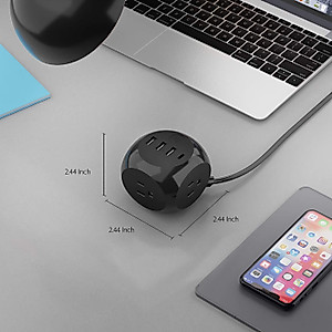 Ceptics USB C Power Strip Cube Compact Size, 21W 3 Outlets + 4 USB Ports (3 USB and 1 USB-C) Portable Design, Compact for Travel, Cruise Ship, Office - White - Powerful (Black)