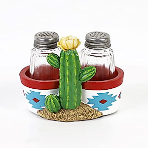 Southwestern Desert Cactus Salt and Pepper Shaker Set with Holder- Western Kitchen Decor