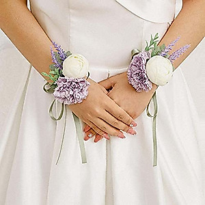 Campsis Set of 2 Wedding Bride Rose Flower Wrist Corsage White Handmade Leave Hand Flower Bride Bridal Bridesmaid Wristlet for Engagement Prom Party Beach Photography