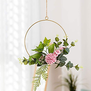 LIOOBO Floral Hoop Wreath Minimalist Fashion Nordic Style Artificial Wreath Hanging Hemp Rope Decor for Garden Home Lawn