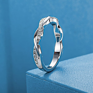 CivetCat Twisted Vine Infinity Moissanite Eternity Rings D color VVS1 Diamond Pave Set Wedding Band Ring for Women Platinum Plated Silver Promise Anniversary Engagement Bands (7) (CVCTRGMO05PSIVER)