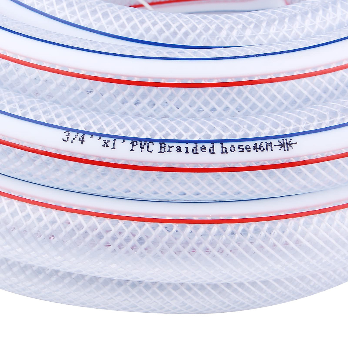 DERPIPE Soft Braided PVC Tubing - 3/4" ID x 1" OD High Pressure Clear Flexible PVC Tube Reinforced Vinyl Hose for Water, Oil with 2pcs Hose Clamps (10Ft)