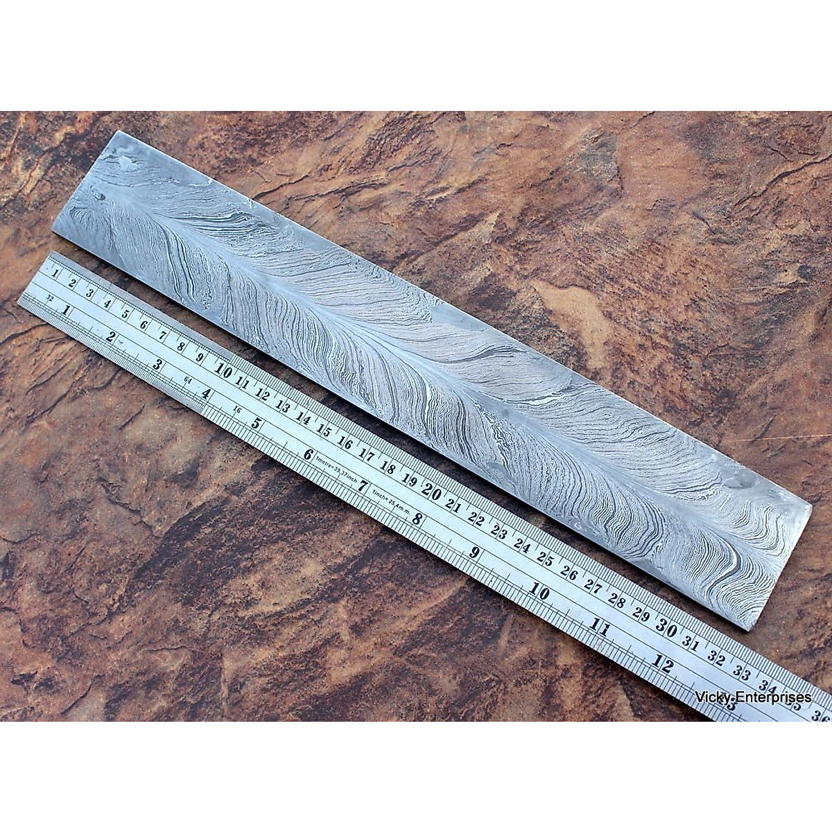Forged Damascus Steel Billet Blank Blade Bar Knife Making Material Stock 12 x 2 IN Feather Pattern Billet Blank jnr-304