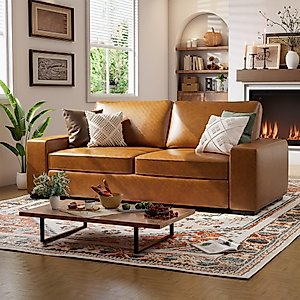 ELUCHANG 85" Faux Leather Sofa Couches, 3 Seater Mid-Century Modern Sofa with Extra Deep Seats,Upholstered Sofa Cushion&Removable Cover,Comfy Sofa Couch for Small Space Living Room Apartment,Brown