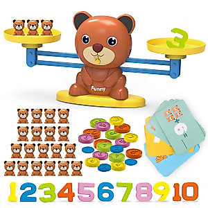 REMOKING Bear Balance Game Toy, Funny Math Number Game, Educational Learning Counting Number Toy with Numbers, Little Bears, Game Cards, Coins, Great Gifts for Kids 3 Years and up