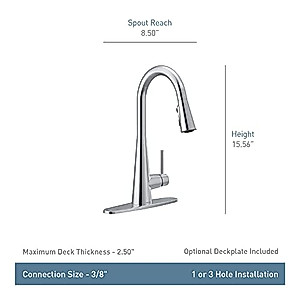 Moen Sleek Spot Resist Stainless One Handle High-Arc Pulldown Kitchen Sink Faucet with Power Boost for a Faster Clean, Kitchen Faucet with Pull Down Sprayer for Bar, RV, or Commercial, 7864SRS, X-Large
