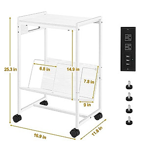 Record Player Stand with Vinyl Storage Night Stand with Power Outlets Vinyl Record Storage Stand On Wheels White Turntable Stand for Living Room Bedroom, Large Capacity, White