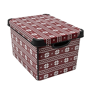 Simplify Holiday Sweater Design Storage Bin | Christmas Tote | Holiday Décor Decorations Organizer | Lidded | Stackable | Red