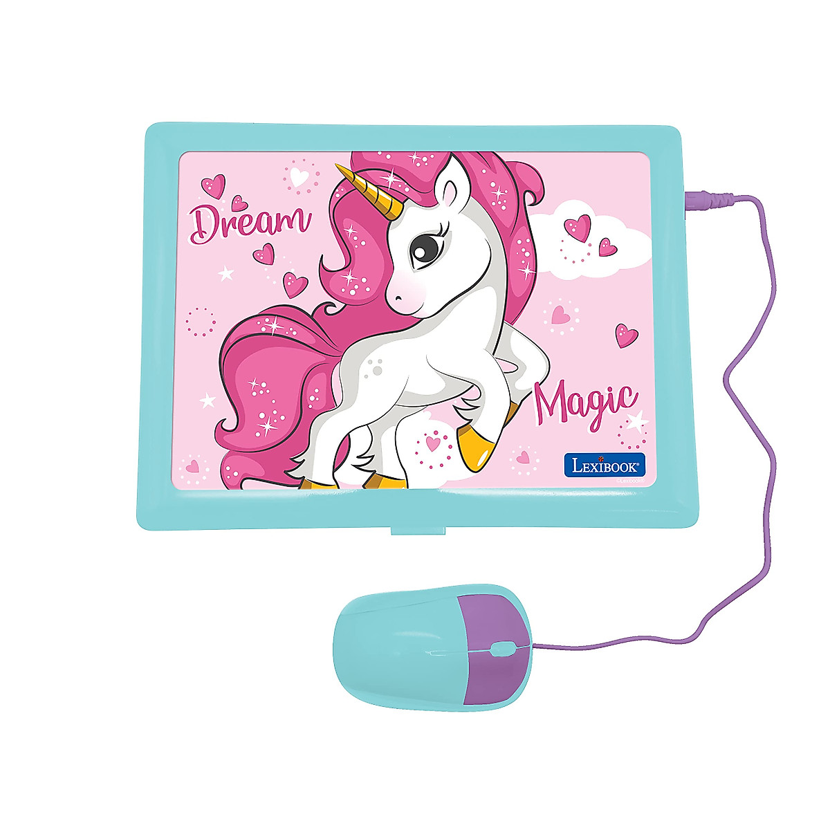 LEXiBOOK - Unicorn Educational and Bilingual Laptop Spanish/English - Toy for Children with 124 Activities to Learn Mathematics, Dactylography, Logic, Clock Reading, Play Games and Music - JC598UNIi2