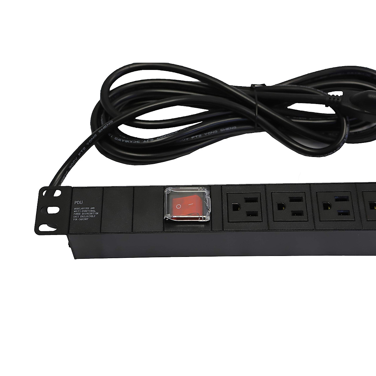Rack Mount Server Network PDU Power Strip, 8 Outlets, 12 ft. Cord, 15A, 1U Rack-Mount Metal Slim Design
