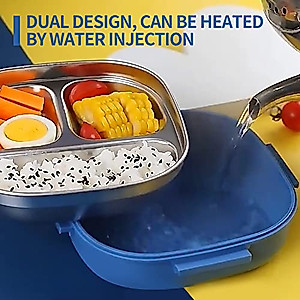 AQEENURA Small Bento Lunch box for kids Toddlers 2-7 ages,loncheras para nios,lunch containers for girls boys lunch box for school 500ML 3 Compartment with Spoon Stainless Steel Durable (Blue)