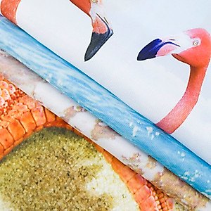 Summer Ocean Beach Shower Curtain for Bathroom Funny Pink Flamingo and Starfish with Seashell Coastal Bathroom Shower Curtains with Hooks, Tropical Palm Leaf Bathroom Curtains Shower Set 60x72 inch