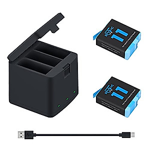 Upgrade 2-Pack Hero 11 Replacement Batteries for GoPro Hero 11 Black, GoPro Hero 10 Black, GoPro Hero 9 Black, with 3-Channel Battery Charging Station for GoPro11 GoPro10 GoPro9 Camera Battery