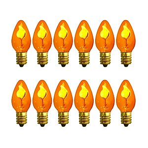 C7 Flickering Flame Light Bulbs, 12 Pack Orange Flickering Light Bulbs E12 Candelabra Base Light Bulbs, 1 Watt Edison Light Bulb for Chandelier Night Light Candle Lamp Christmas Halloween Decoration