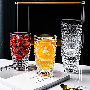 G Hobnail Glassware Old Fashioned Iced Beverage Drinking Glasses Set Of 6, 13 oz Premium Tall Highball Water Glasses Cups For Juice Cocktail Mojito Wine,Beer,Tea, Mixed Drinkware,Parties Restaurants