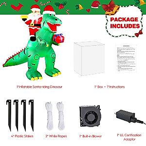LEITAO 7FT Inflatable LED Santa Dinosaur Christmas Decoration - Giant Holiday Blow Up Decor for Indoor & Outdoor