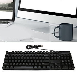 USB Gaming Keyboard, Quick Response Backlit Keyboard 104 Keys Wired One Piece Design High and Low Key Design RGB Lighting Effect for Gaming for Office for Home(H600 black characters-single keyboard)