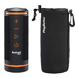 Bushnell Wingman GPS Golf Speaker Bundle - Music & Audible Distances Bluetooth Speaker for Golf Cart - Score Tracking, 3D Flyovers & 36,000+ Courses - Includes PlayBetter Protective Neoprene Pouch